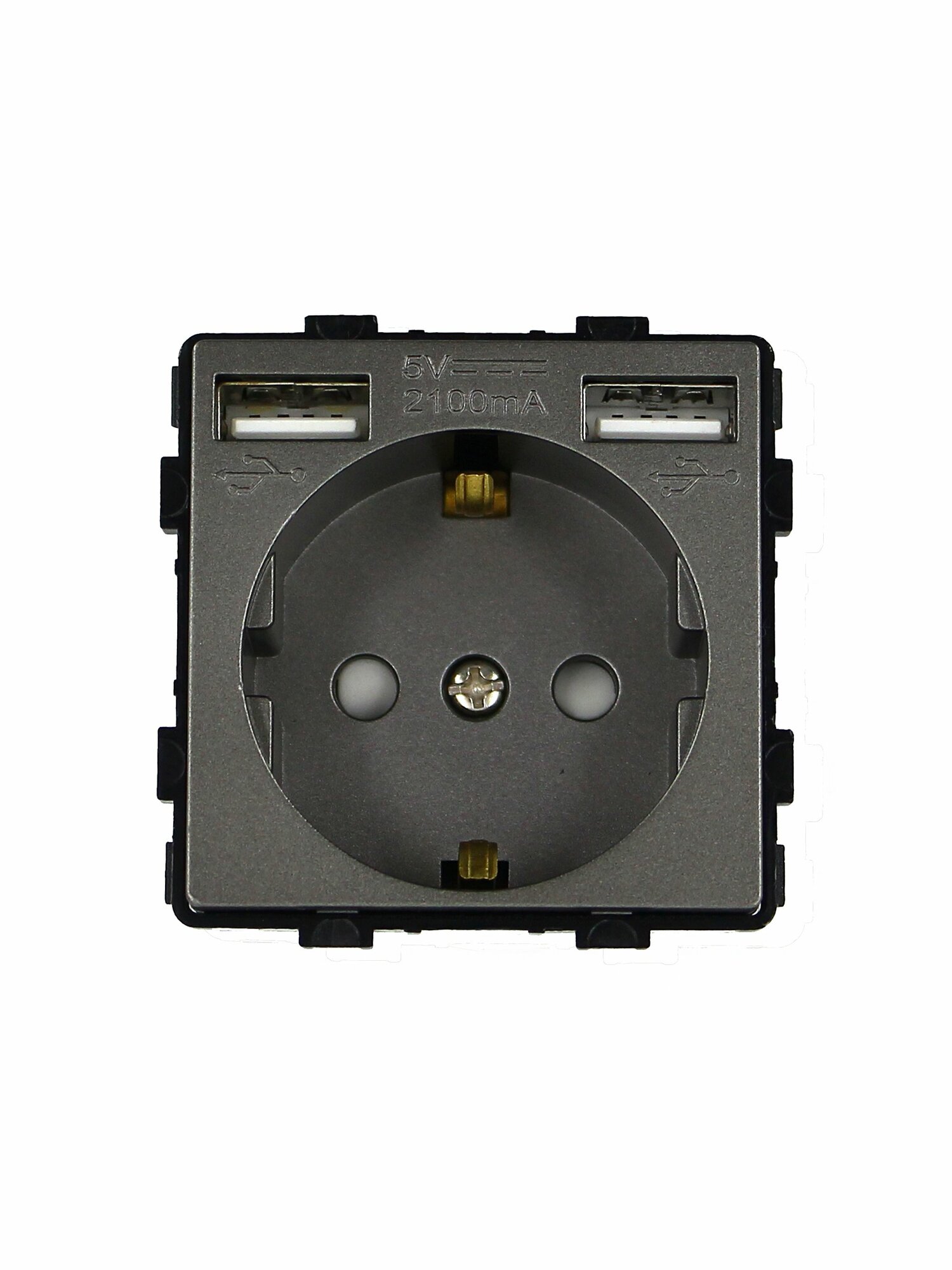 Механизм розетки с USB KLUST Basic с заземлением, со шторками, серый