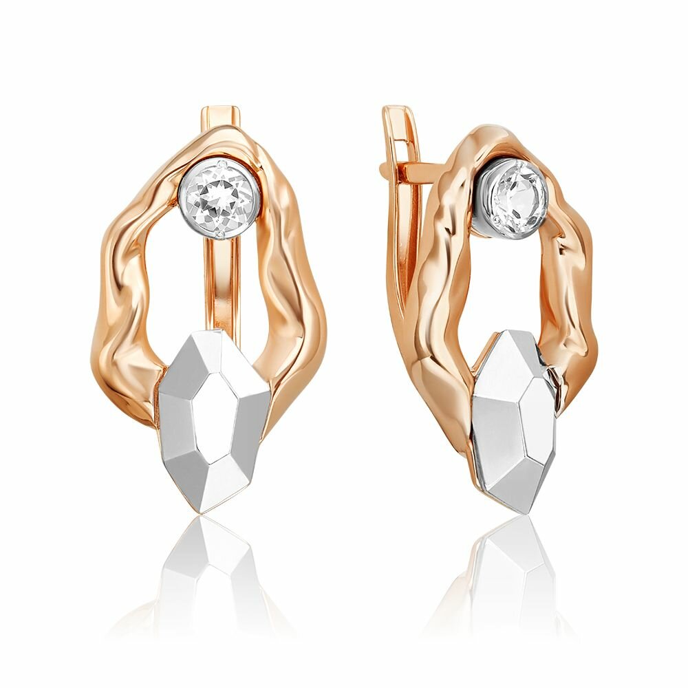 Серьги PLATINA, комбинированное золото, 585 проба, родирование, топаз