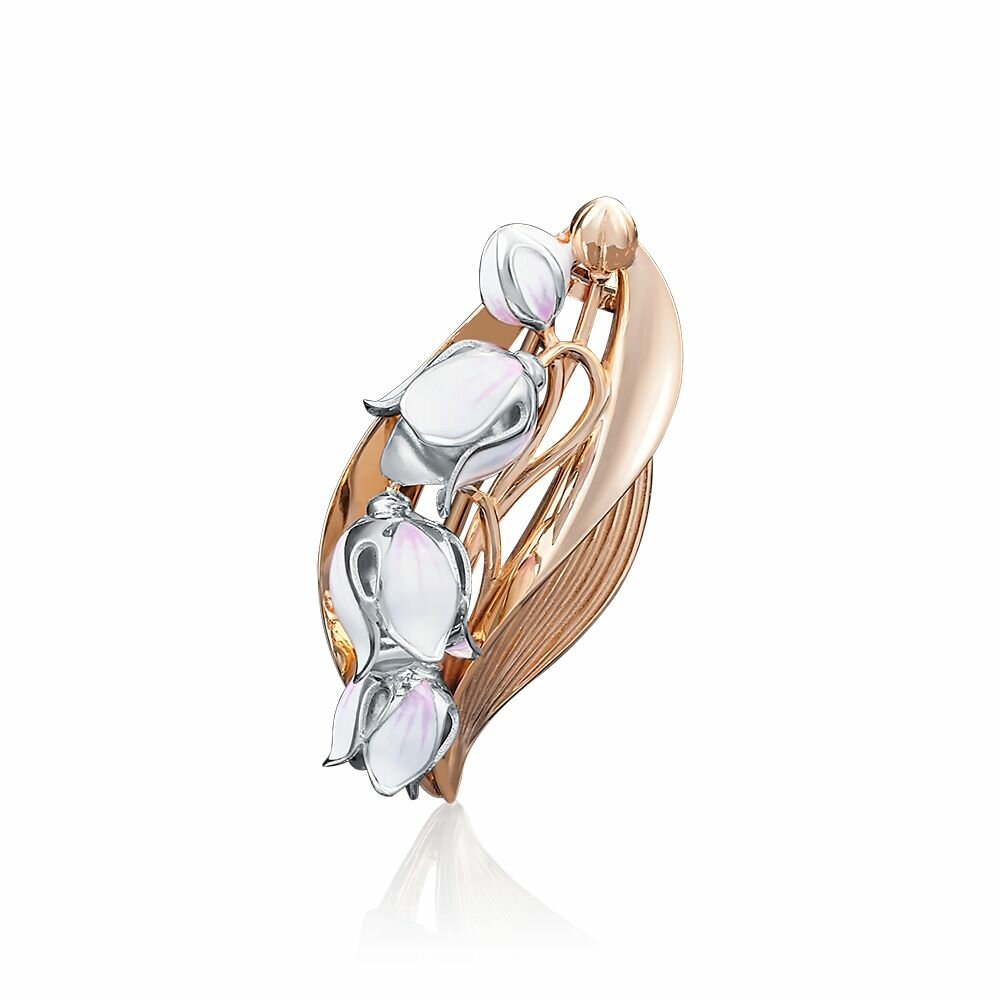 Брошь, комбинированное золото, 585 проба, родирование, эмаль