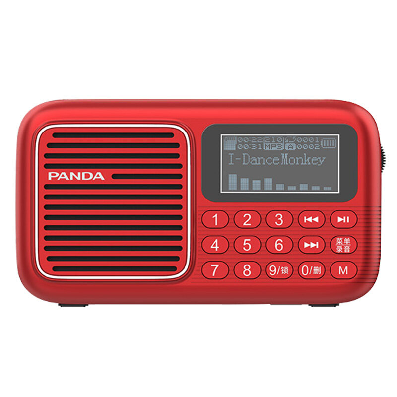 Радиоприёмник PANDA, красный, FM/AM, мощность 5 Вт, портативный, поддержка USB и AUX, до 10 часов работы