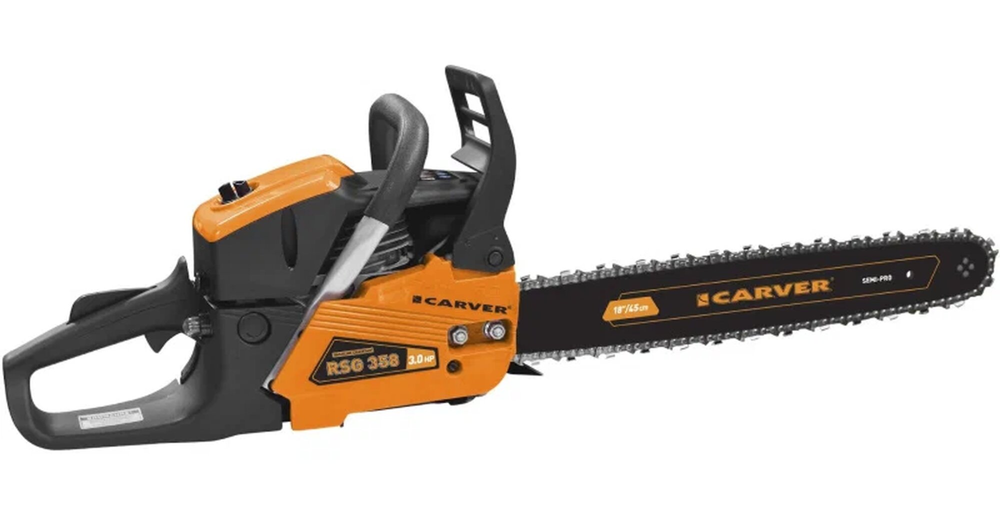 Бензопила Carver RSG 358, 2200 Вт, длина шины 45 см, оранжевая