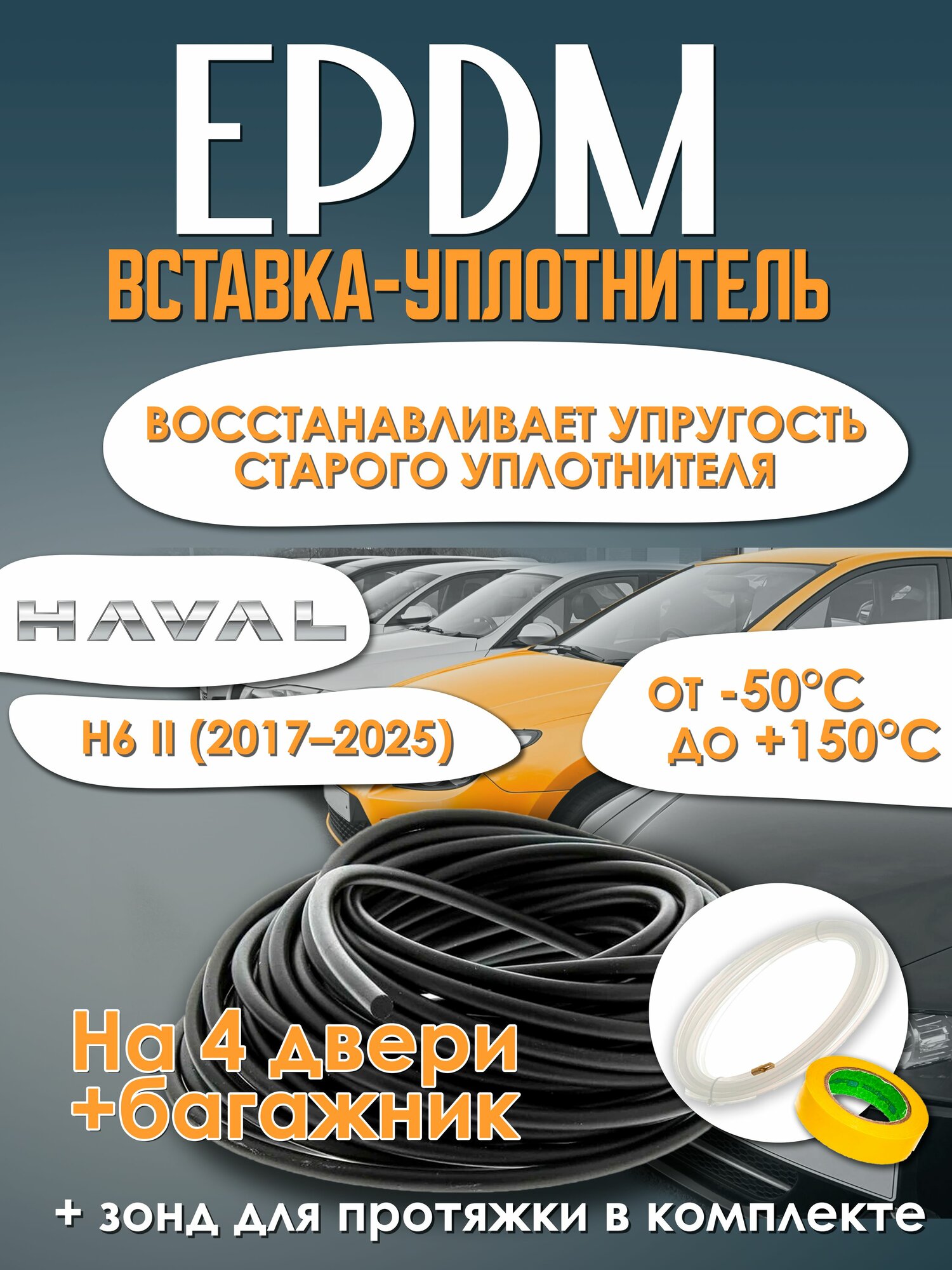 EPDM вставка-уплотнитель для дверей автомобиля HAVAL H6 II (2017-2025) / Хавейл Н6 2 поколение