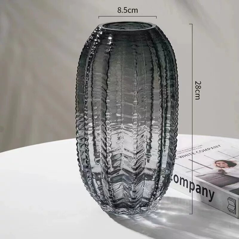 Утолщенный усиленный стеклянный ваз с цилиндрической формой кактуса для гидропонных композиций, серый