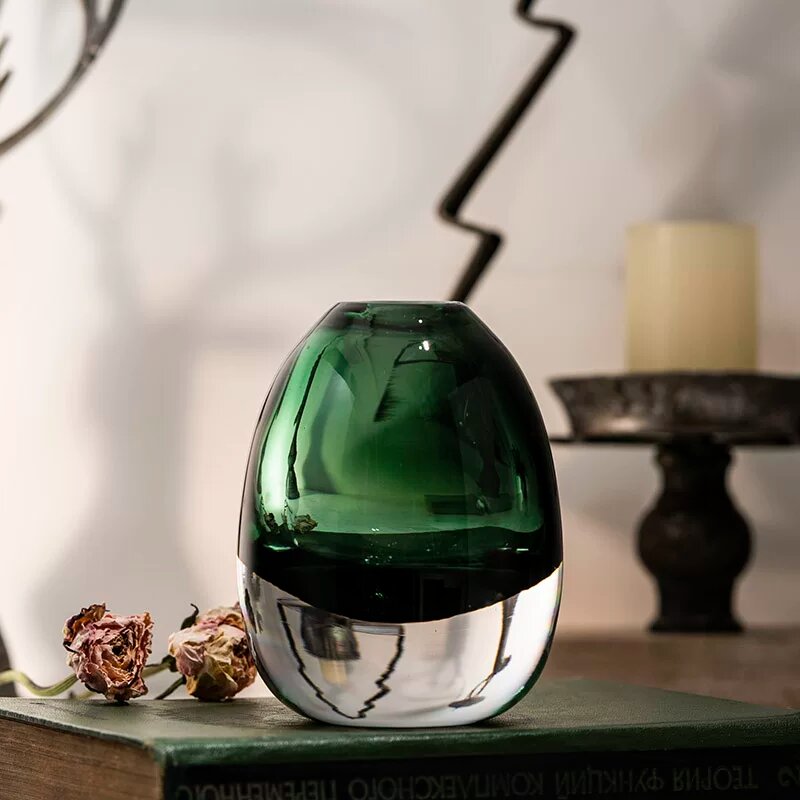 Японская ваза ручной работы в стиле колор-блок, круглая и толстостенная стеклянная ваза, декоративное украшение для