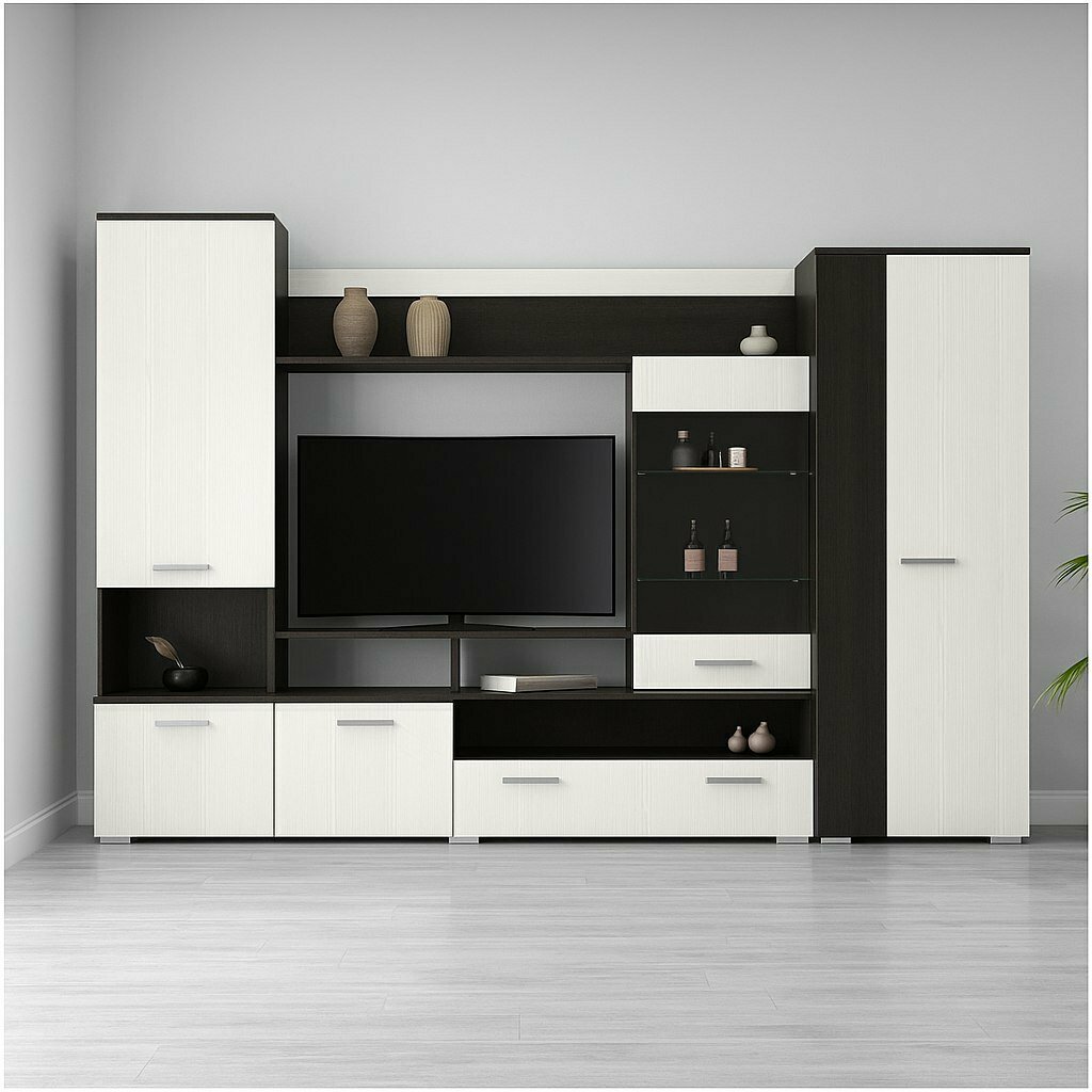 Стенка в гостиную "Аллегра" цвет: венге/бодега светлая размер: 2600x385x1788 мм