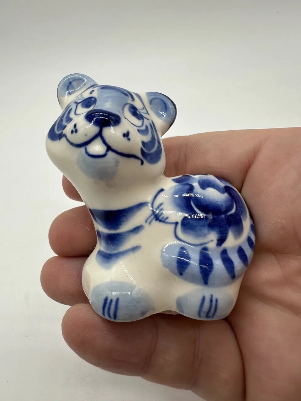 Статуэтка Тигрёнок Гжель Фарфор винтажная