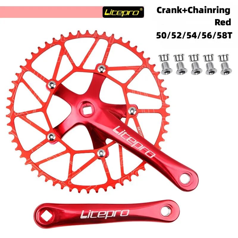 Litepro алюминиевые шатуны для BMX 46/48/50/52/54/56/58T Красный, Square 58T, LP Red