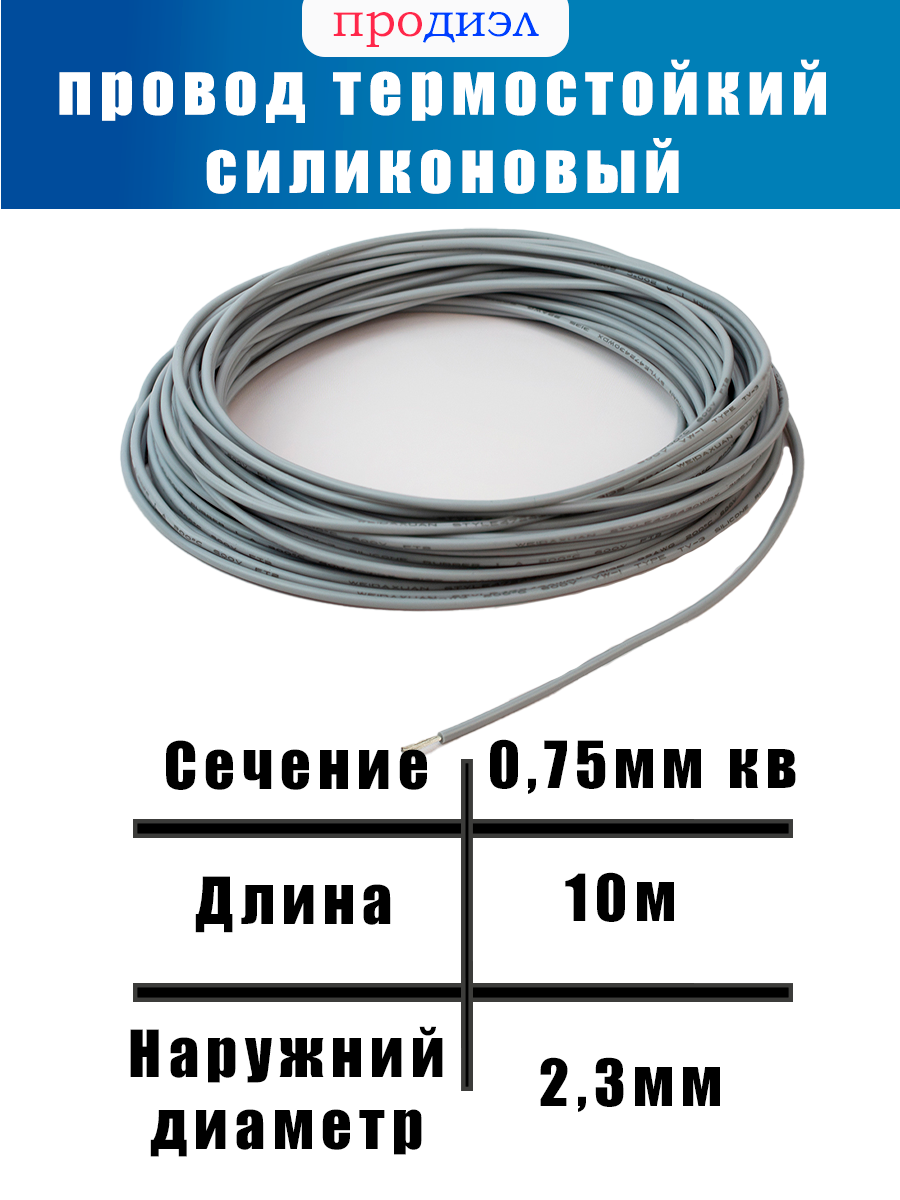 Провод силиконовый, 18 AWG, сечение 0.75мм2, длина 10м, серый