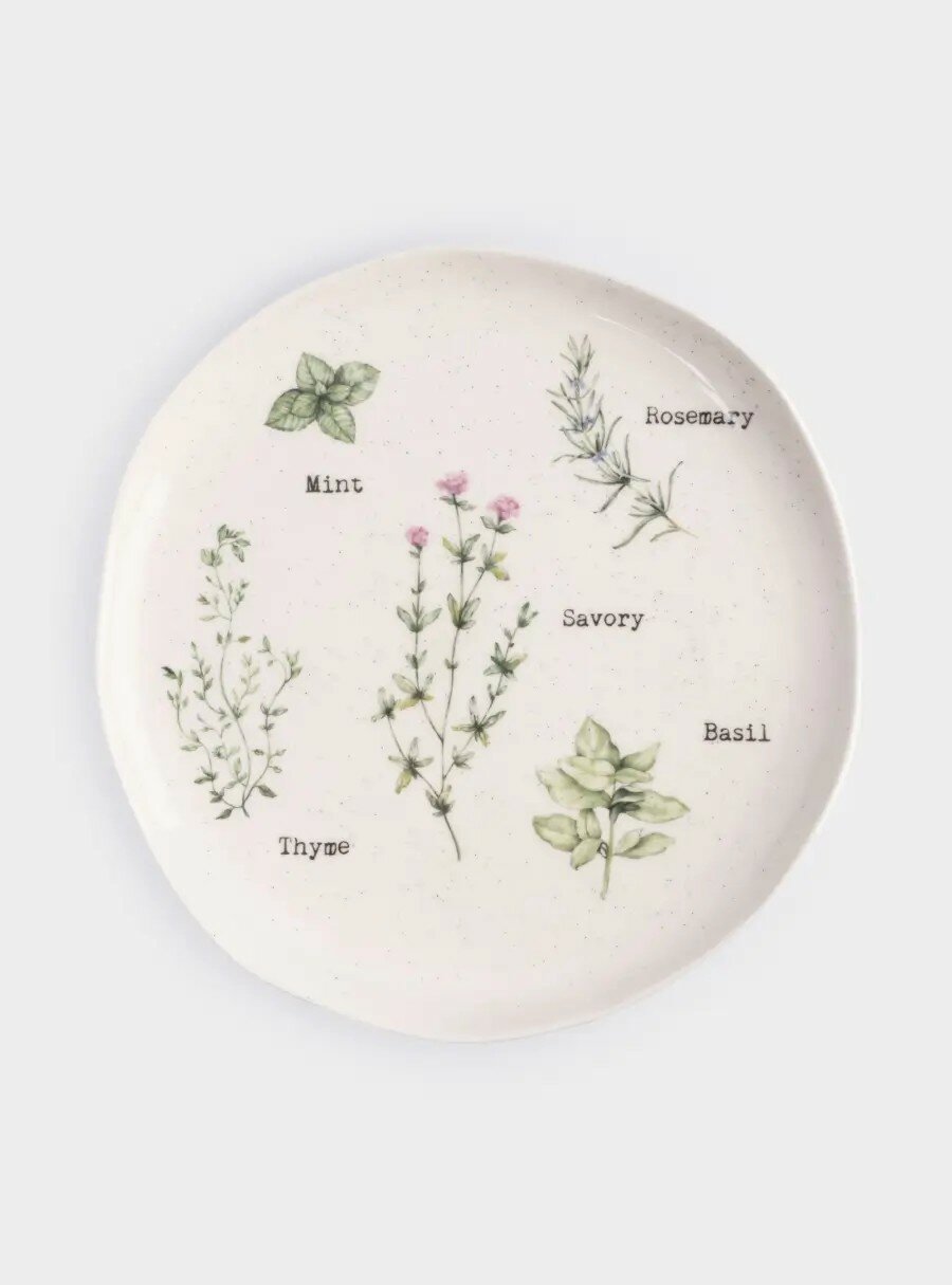 Тарелка обеденная, 26 см, костяной фарфор, белая, в крапинку, Приправы, Herbarium new (Anna Lafarg)