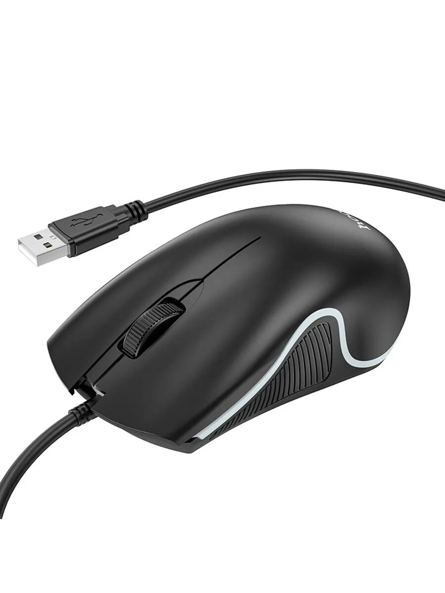 Мышь Hoco GM19, проводная USB, цвет черный / мышка с кабелем