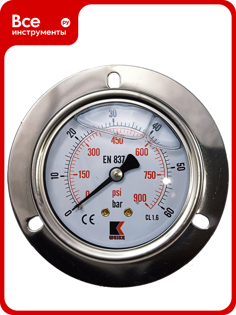 Манометр гидравлический виброустойчивый аркаим WKP1007 фланцевый, на 60 бар, 63 мм, G 1/4", глицериновый