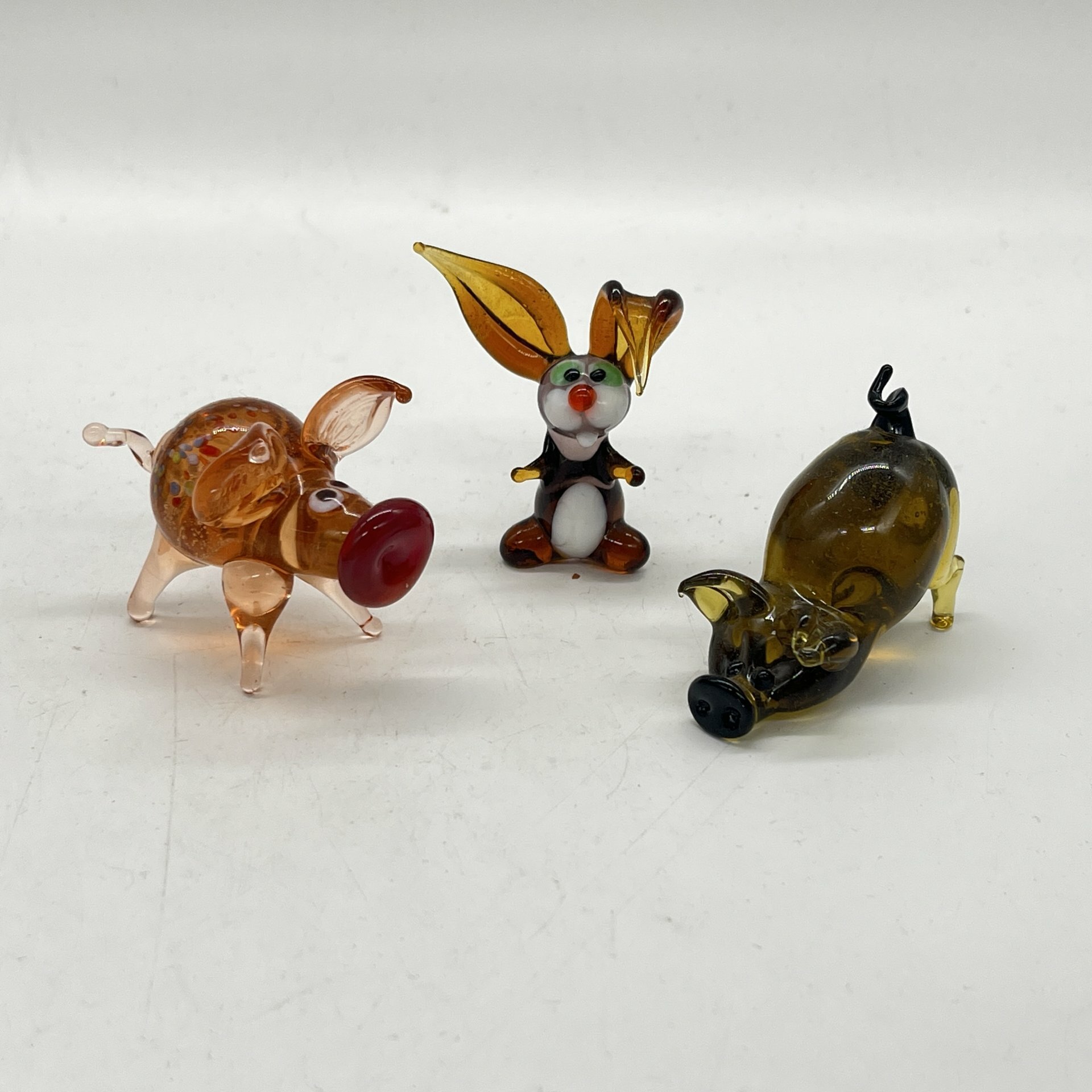 Набор из 3 статуэток "Животные" (2 свиньи и зайчик), стекло, гутная техника, Россия