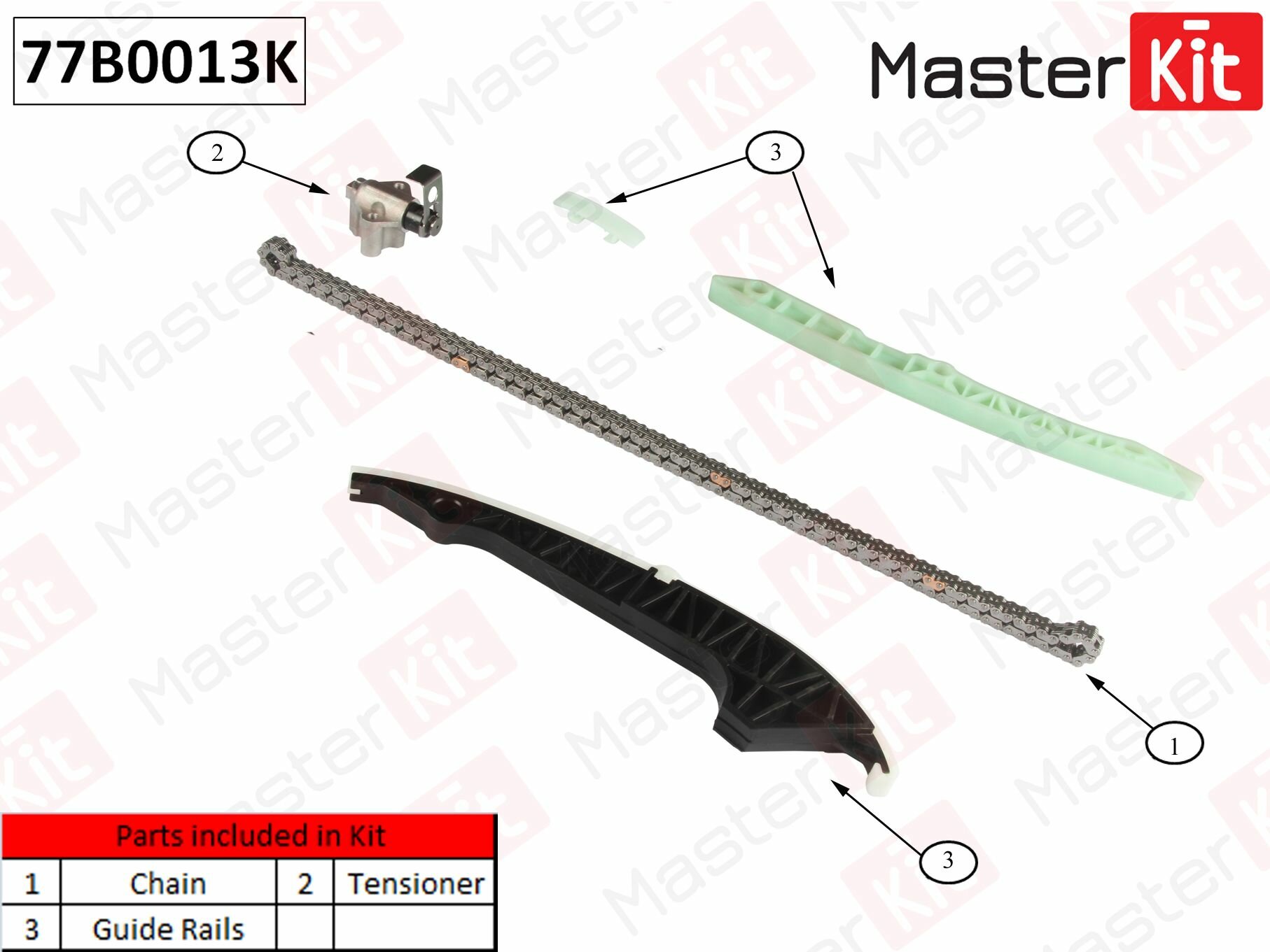 Комплект цепи ГРМ Audi A3/A4/A5Volkswagen PASSAT 1.8-2.0 TFSI 06-без звездочек MasterKit 77B0013K