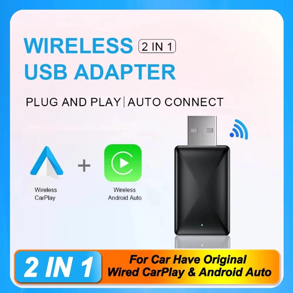 Беспроводной адаптер CarPlay/Android Auto 2-в-1, USB, Plug and Play, Color: CarPlay and auto-a