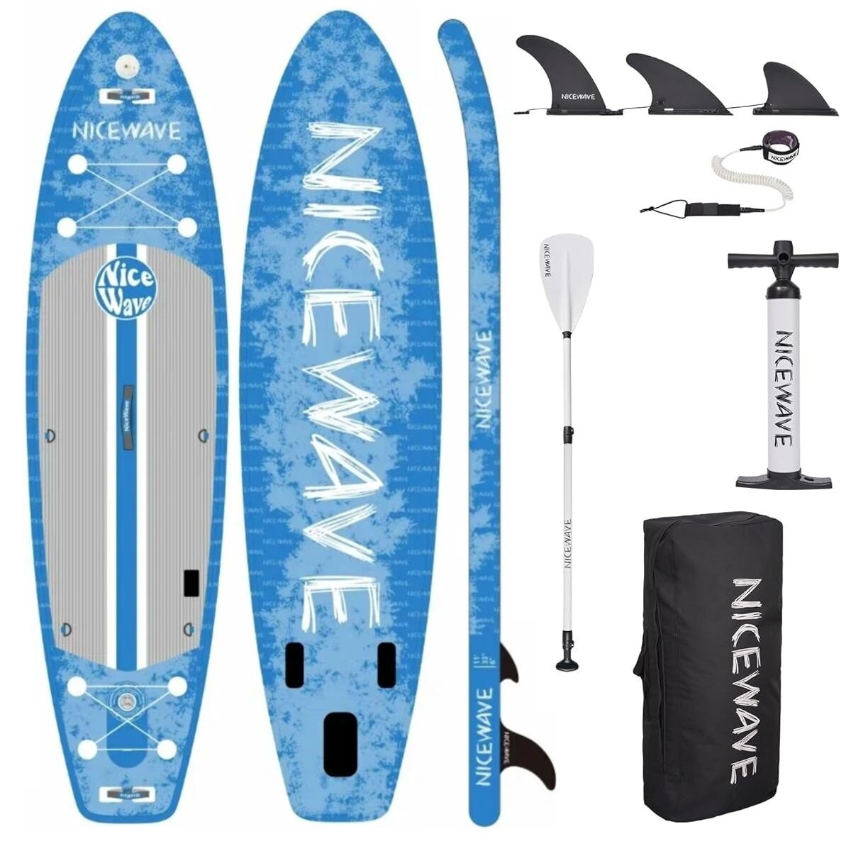 Надувная SUP-доска NiceWave NOVA 335х83х15 см с веслом, насосом и аксессуарами сапборд для прогулок и отдыха на воде