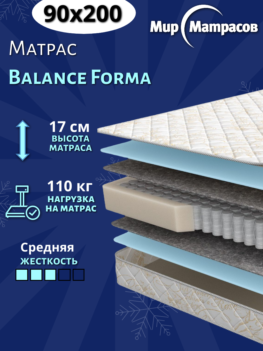 Матрас Balance Forma 90х200, пружинный, средней жёсткости, 17см