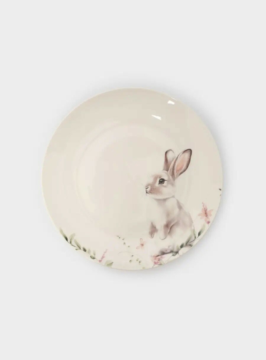 Тарелка закусочная, 20 см, костяной фарфор, белая, Кролик в цветах, Bunny (Anna Lafarg)
