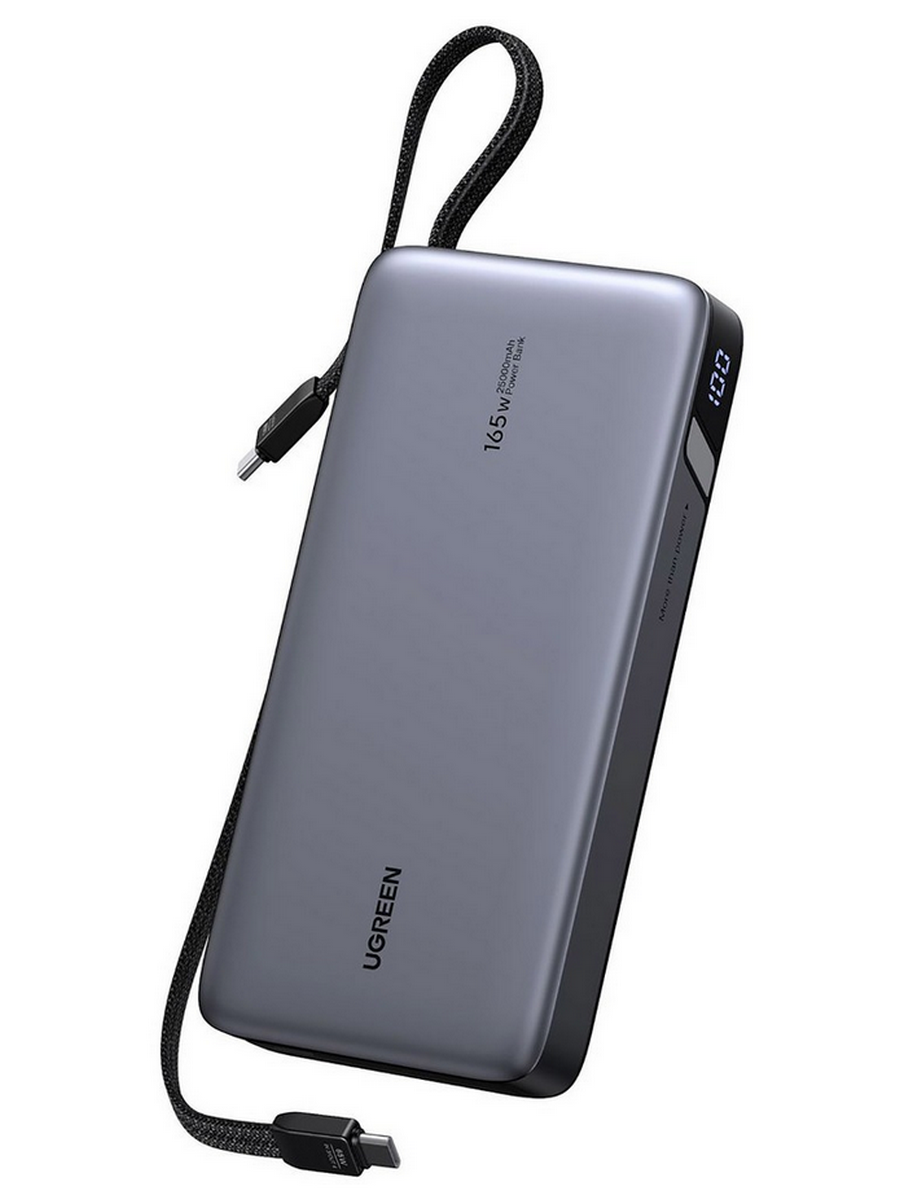Внешний аккумулятор UGREEN PB552 (55995B) 25000mAh 165W Встр. кабель Серый космос USB-A / Type-C RU