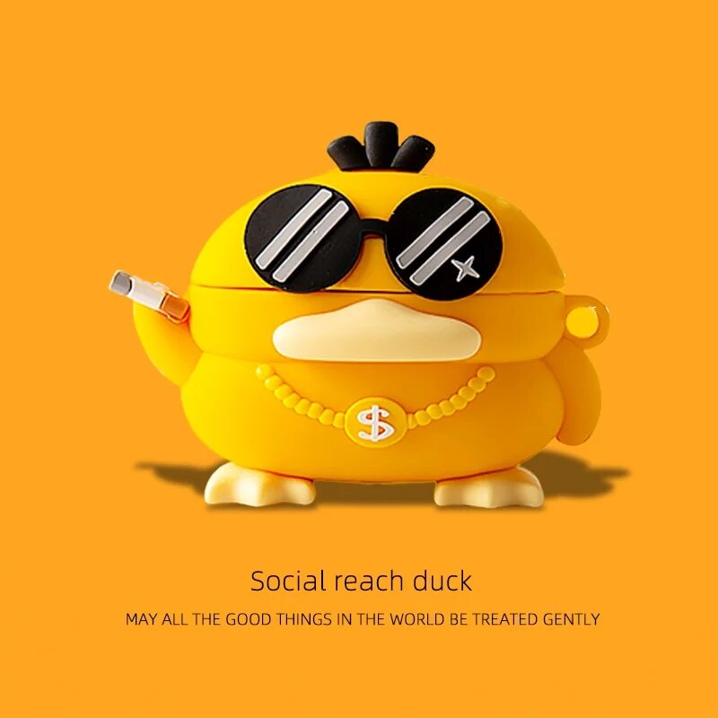 Чехол для AirPods силиконовый, желтый, Social reach duck