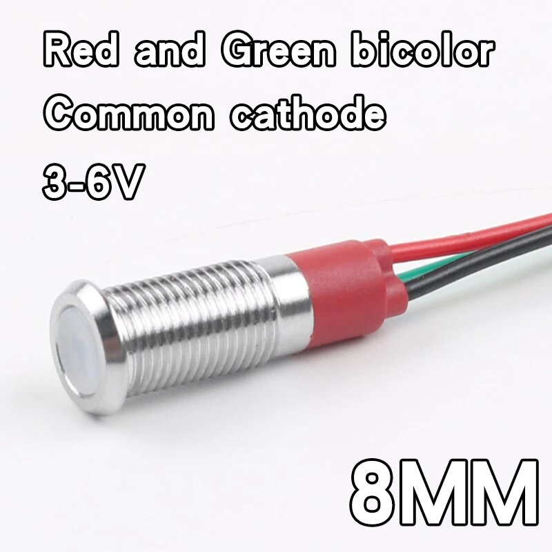Светодиодный индикатор 8 мм красный/зеленый, Common cathode 3-6V