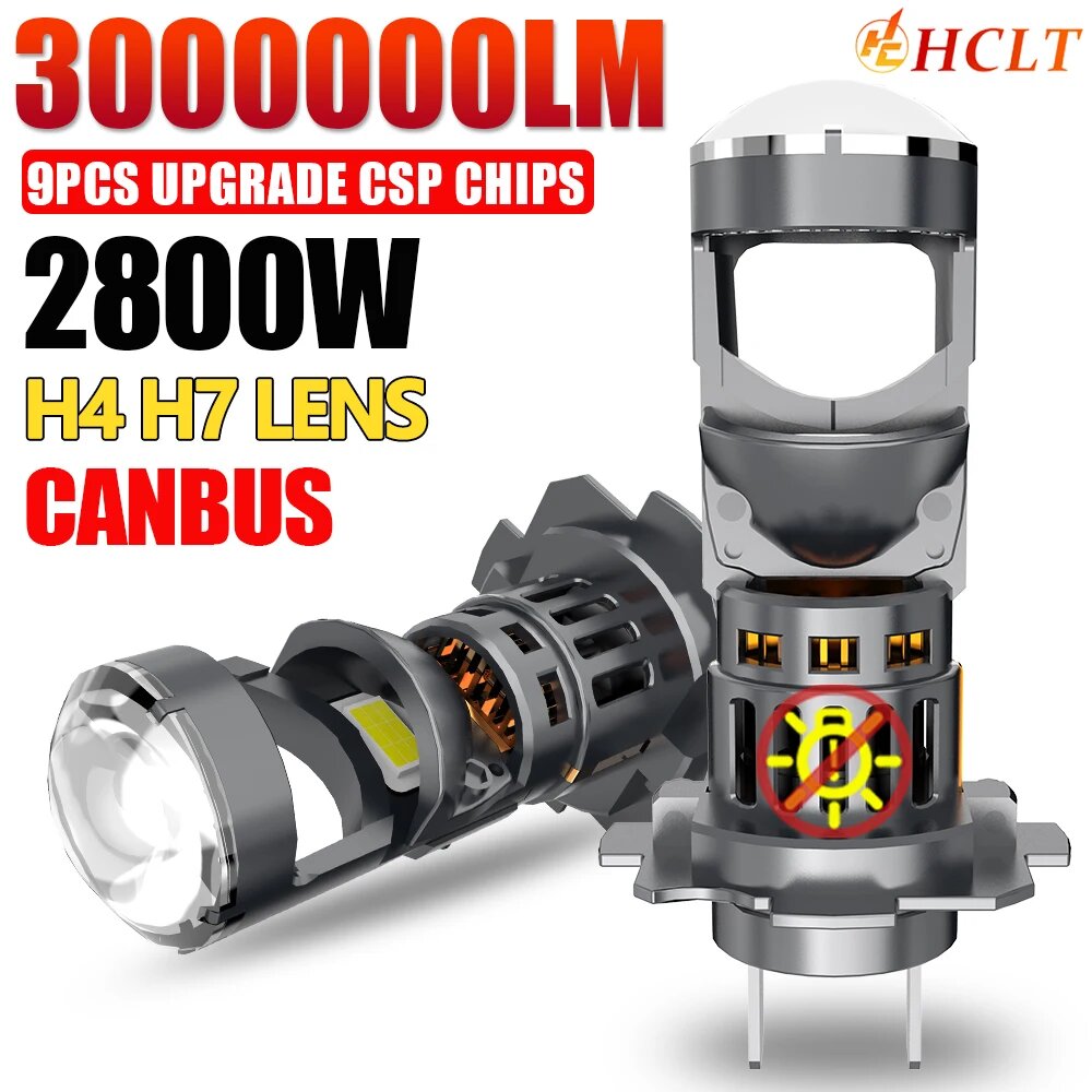 Светодиодные проекционные фары H7 H4 9003 HB2 Canbus для автомобилей и мотоциклов, H4/9003/HB2 Hi/Lo