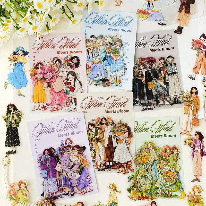 Стикеры JIANWU «Ветер встречает цветы» set of 6