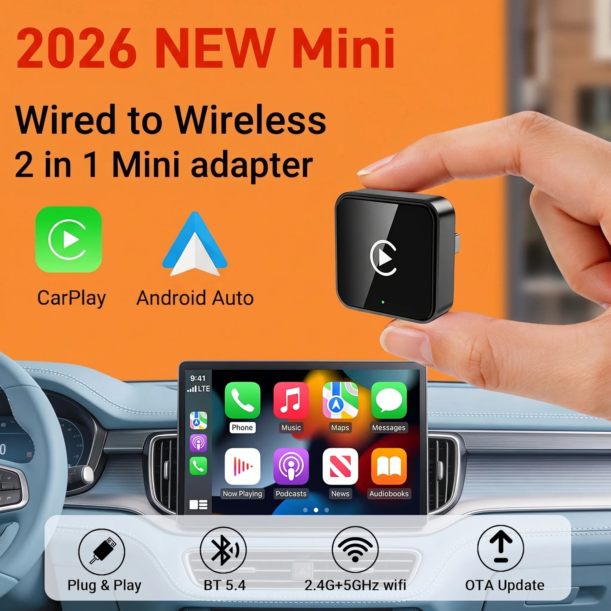 Беспроводной Адаптер 2-в-1 Mini Dongle Для CarPlay И Android Auto