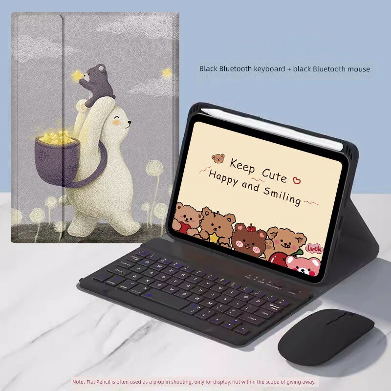 IPad (10,2 дюйма)_(Модель с клавиатурой) Медведь, собирающий звёзды + клавиатура, бесплатная мышь + защитное стекло +