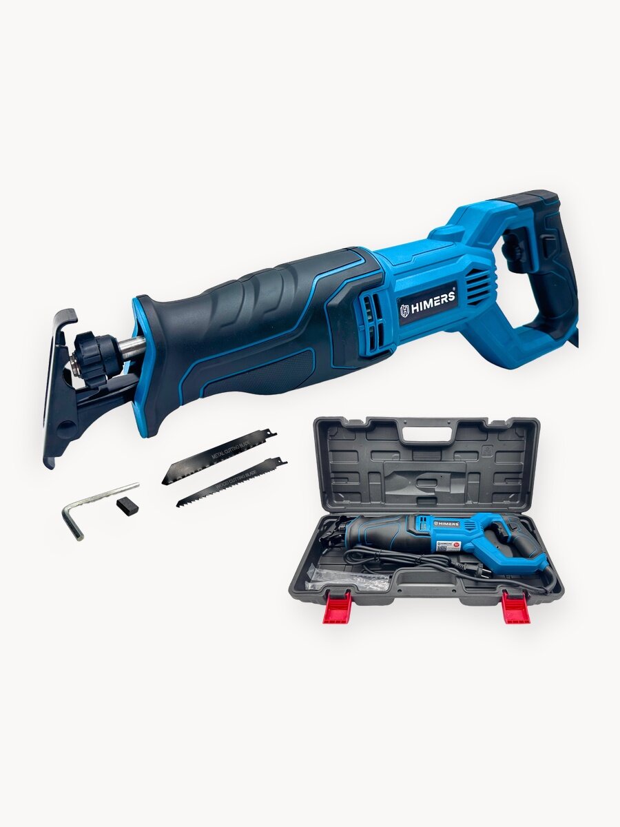 Сабельная пила HIMERS SP1400B сетевая, 1400 Вт, 0-3200 ход/мин, 24 мм ход, Кейс, регулировка скорости, бесключевая замена пилок