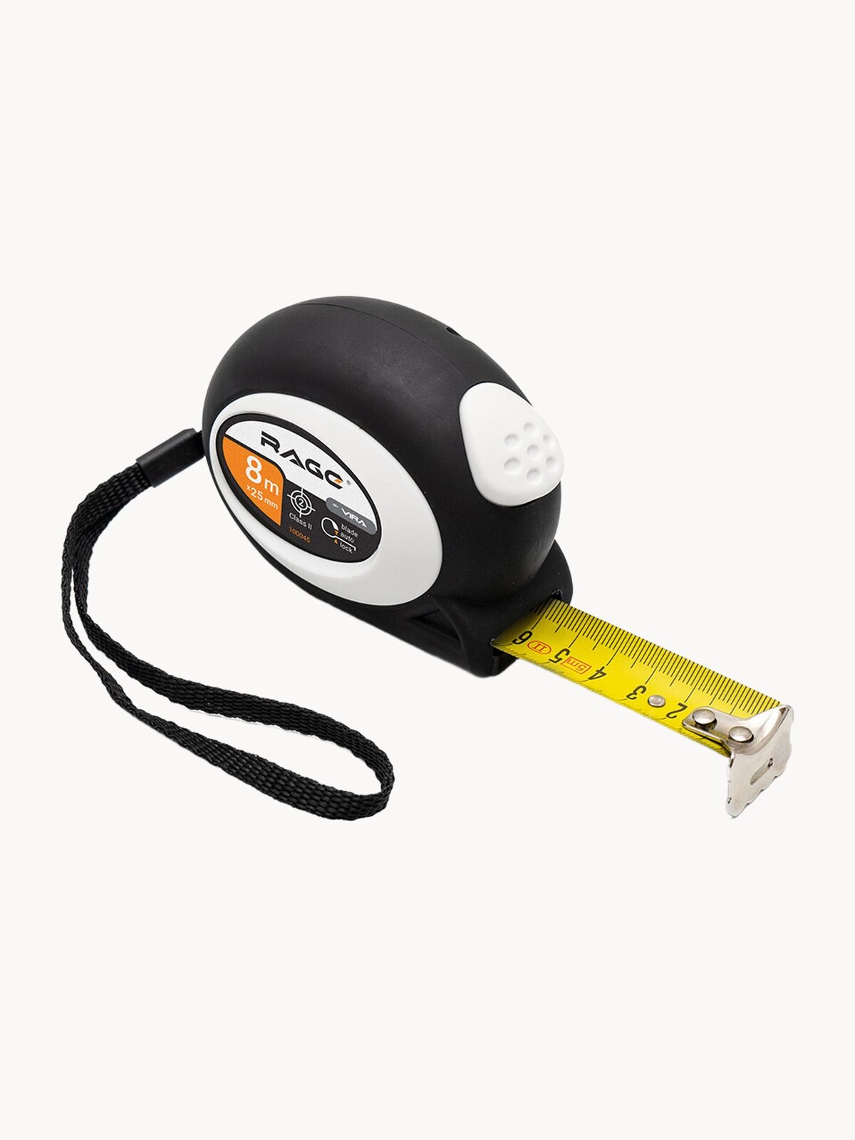 Рулетка автостоп с прорезиненным покрытием Soft-Touch 8 м х 25 мм RAGE by VIRA