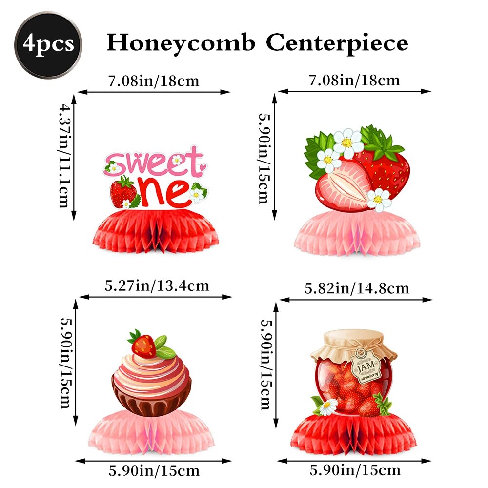 Клубничные украшения для дня рождения EsenTroye 4pcs