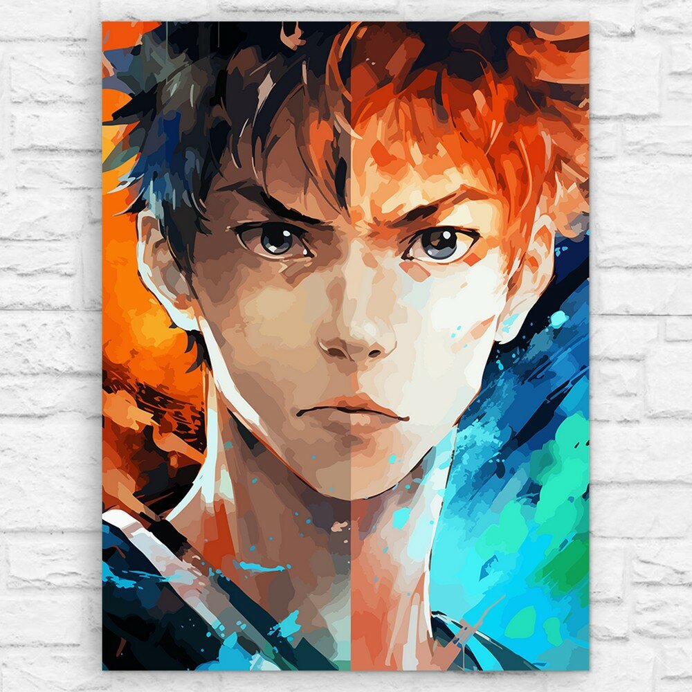 Картина по номерам на холсте аниме Волейбол (Haikyuu, Шоё Хината, Тобио Кагеяма) - 14980 В 60x80