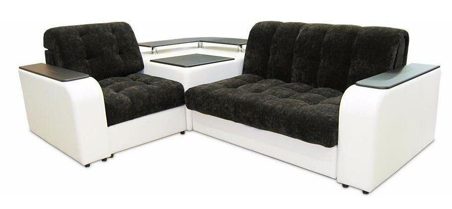 Угловой диван Ливерпуль Черный Велюр, аккордеон, 257х201х93 см, на металлическом каркасе