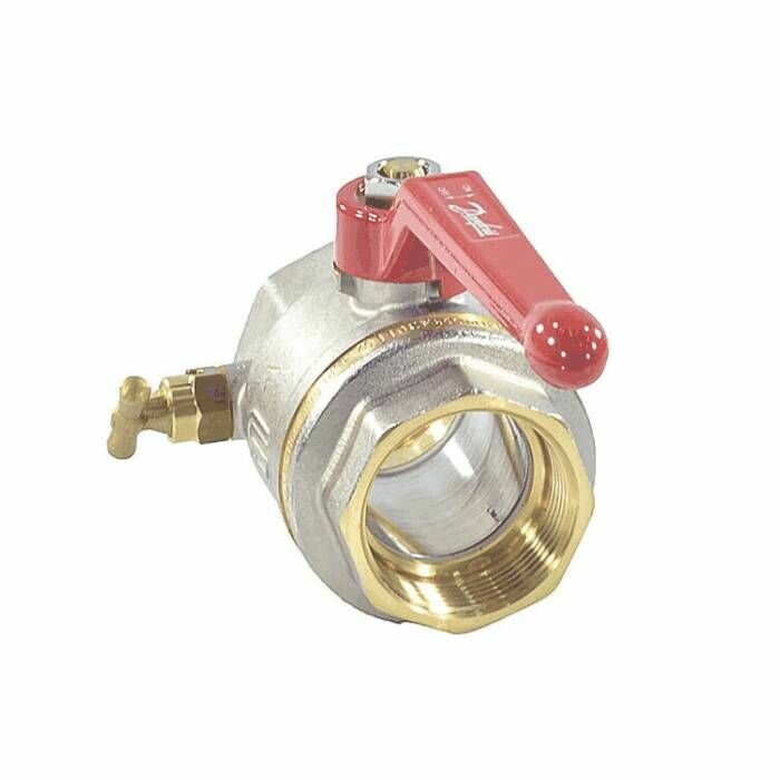 Кран шаровой латунь со спускником BVR-D никель Ду 20 Ру40 ВР 3/4" рычаг полнопроходной со спускником Danfoss 065B8217