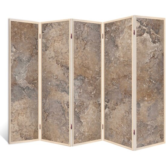 Ширма перегородка Декор Депо для комнаты деревянная "Гранит" двухсторонняя с картинкой (абстр) 5 створок кремовый дуб 176х230 см 18 кг