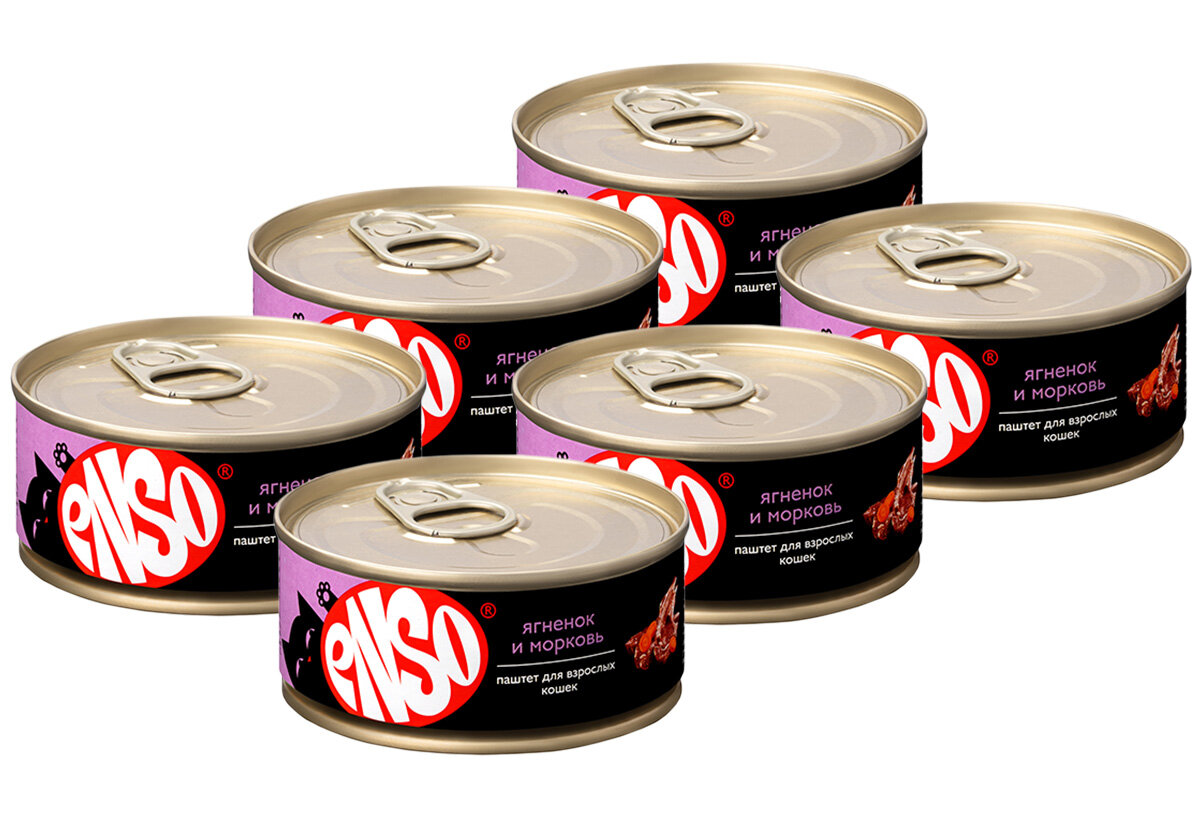 Корм влажный Enso для взрослых кошек паштет, ягненок и морковь, 100 г х 6 шт