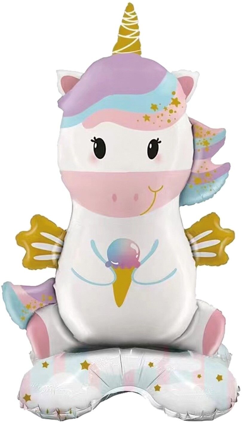 Шар 3D (23'/58 см) Фигура на подставке, Единорог с мороженым, 1 шт. в уп.