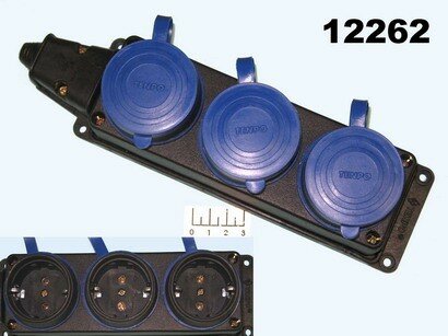 Розетка электрическая 3* на кабель с землей резиновая с крышкой Universal (602230)