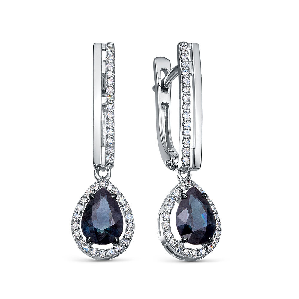 Серьги, золото, 585 проба, сапфир, бриллиант