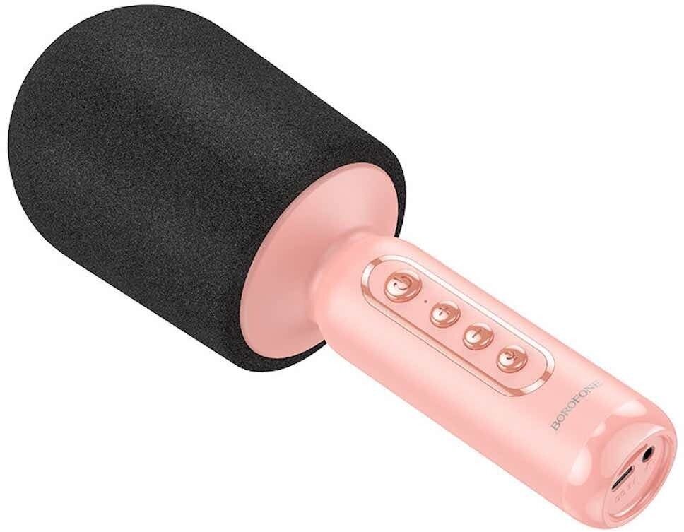 Микрофон Borofone BFK3, для караоке, Bluetooth, встроенный аккумулятор, розовый