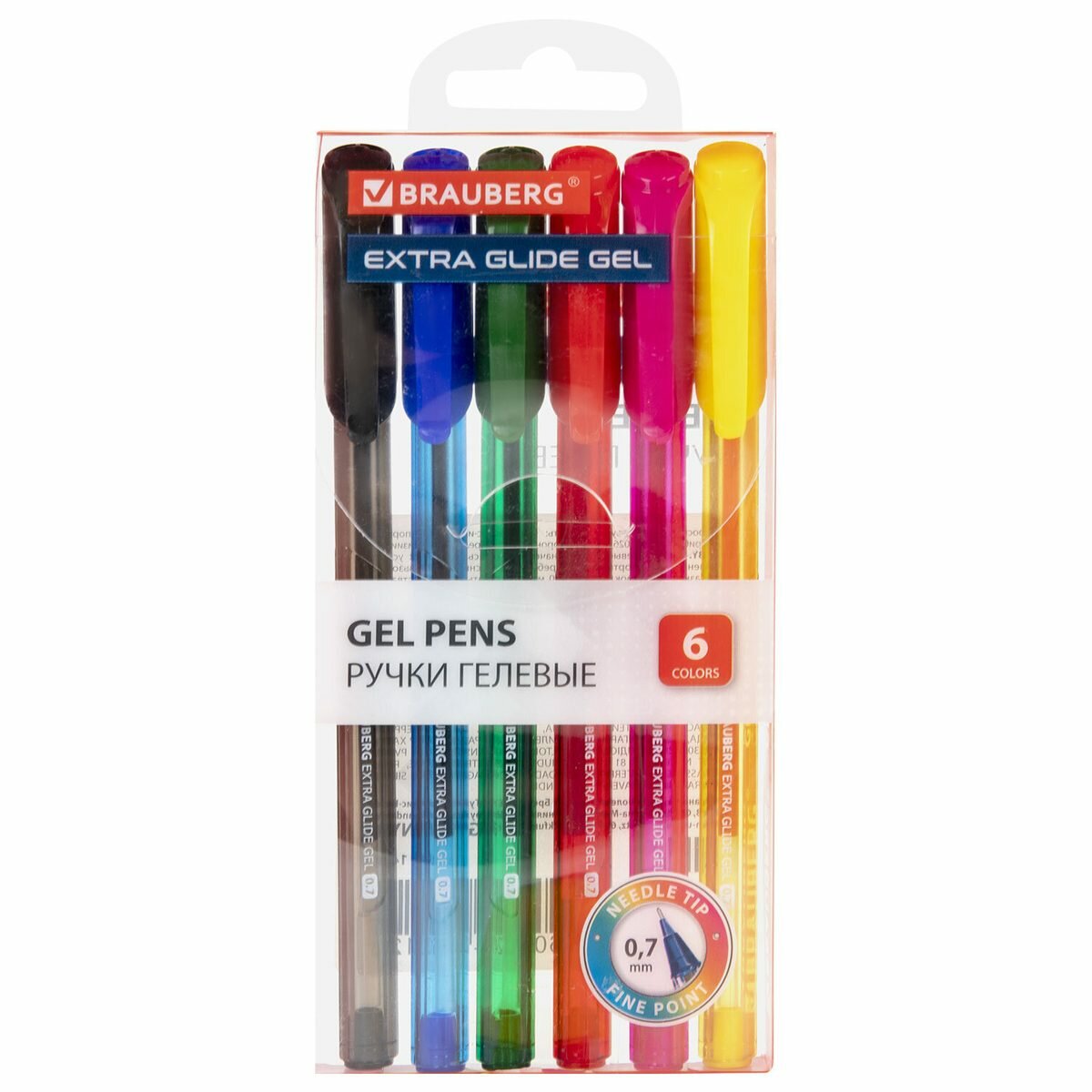 Набор гелевых ручек Brauberg Extra Glide Gel (0.5мм, 6 цветов, трехгранные) (144078), 20 уп.