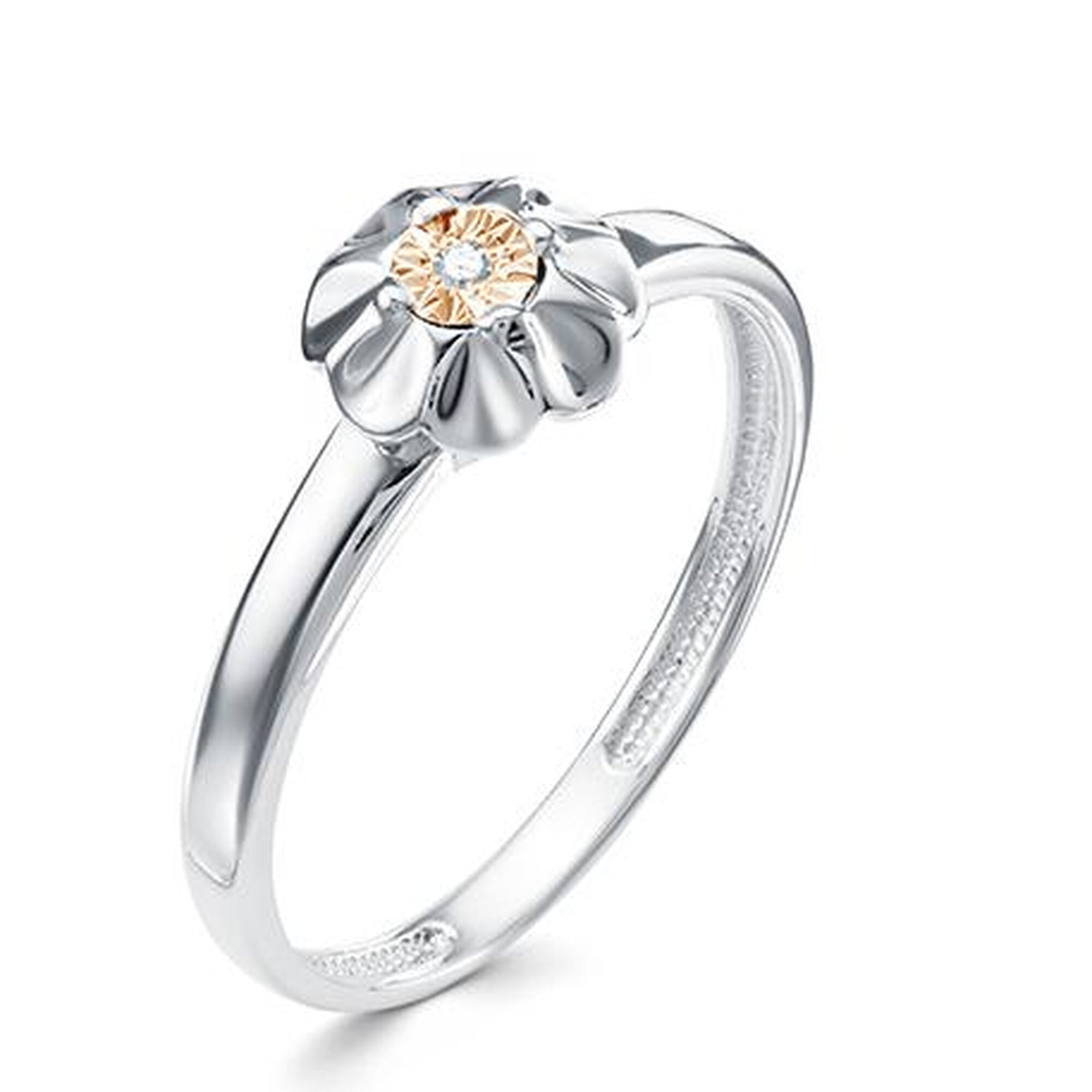 Кольцо, серебро, 925 проба, родирование, бриллиант