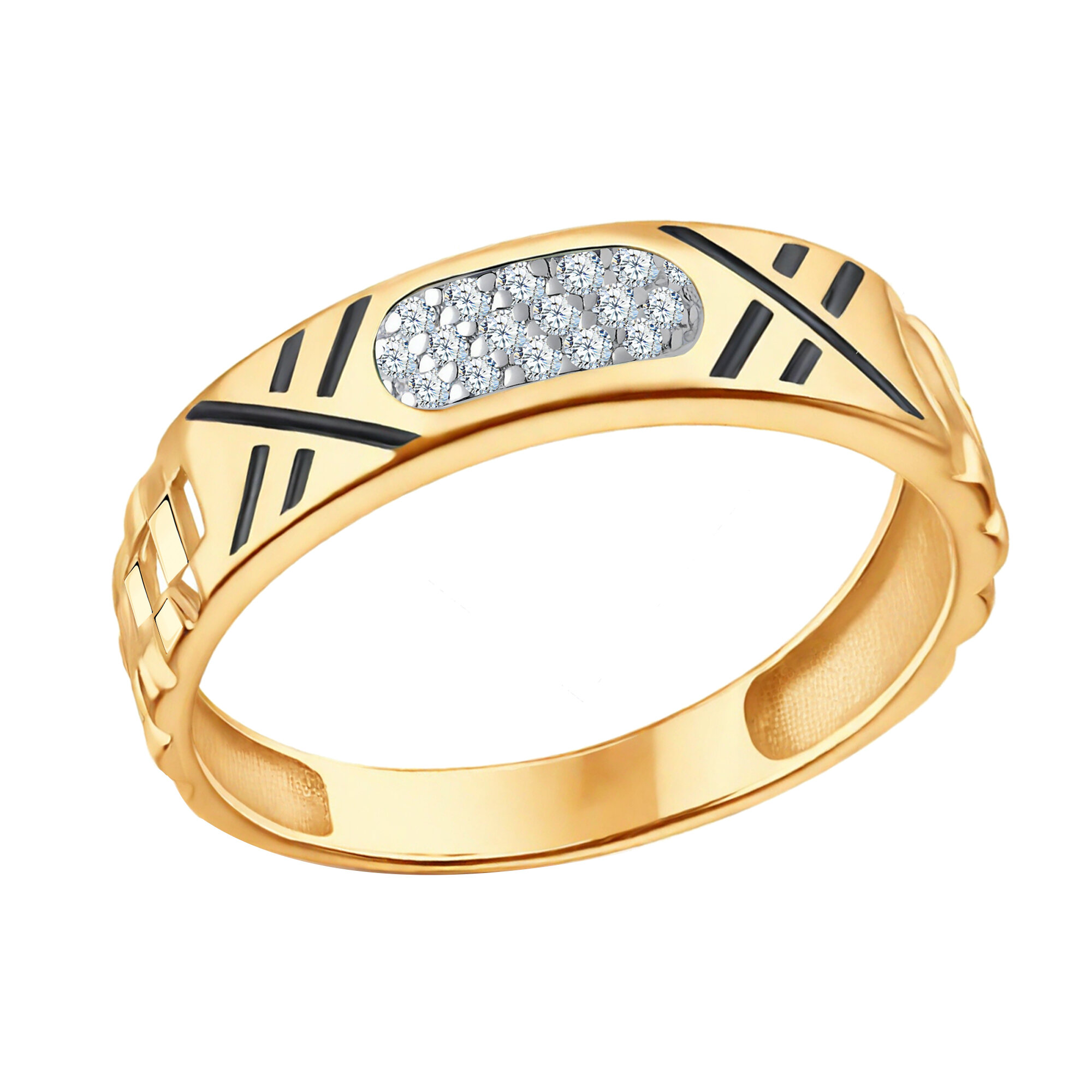 Кольцо дорожка, красное золото, 585 проба, эмаль, фианит