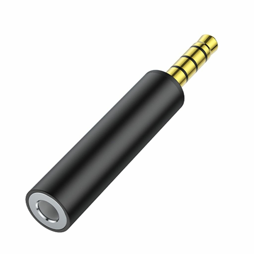 Аудиоадаптер 3,5 мм, 4 секции-черный-прямая головка от мужчины к женщине