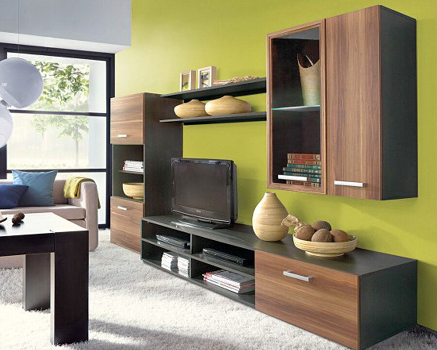 Гостиная Фарго Орех 0729 / Черный 0190 NEW 246x43x182 см, орех, черный Фиеста