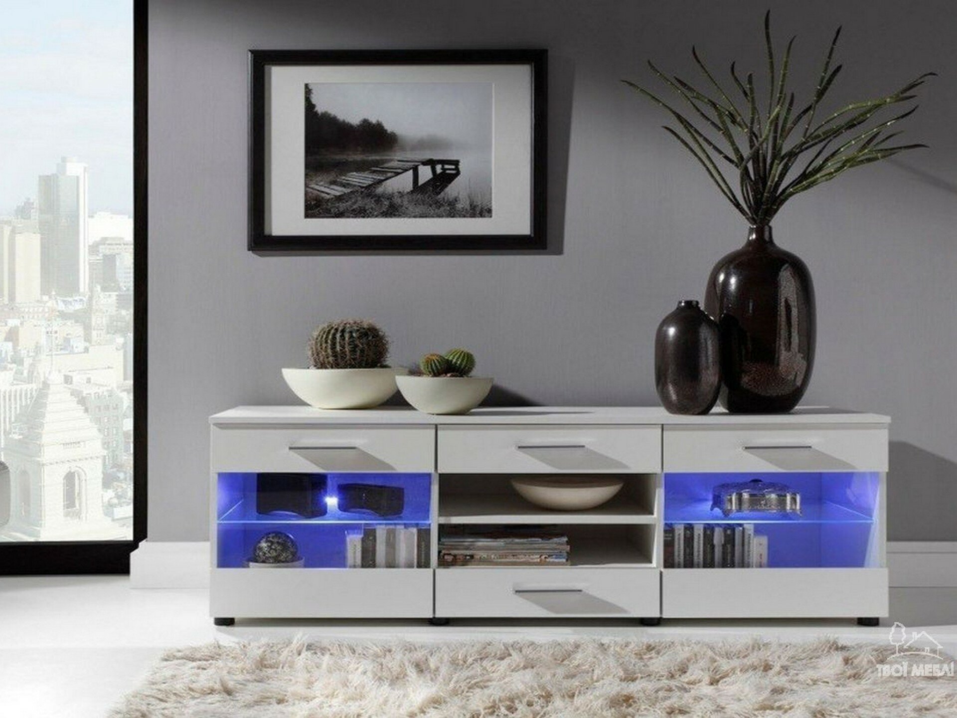 Комод Лого 3 МДФ Белый DM635-6 / Белый Фасадный 0101 NEW 150x47x54 см, белый, белый фасадный Дом мебели для вас