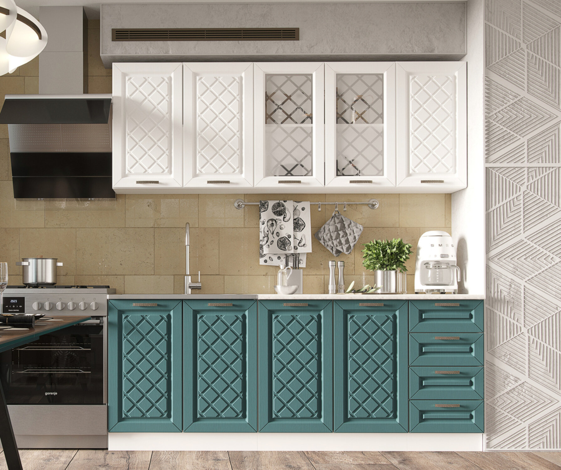 Кухонный гарнитур, кухня, готовый комплект Агава 2 м Акация белая/Моренга