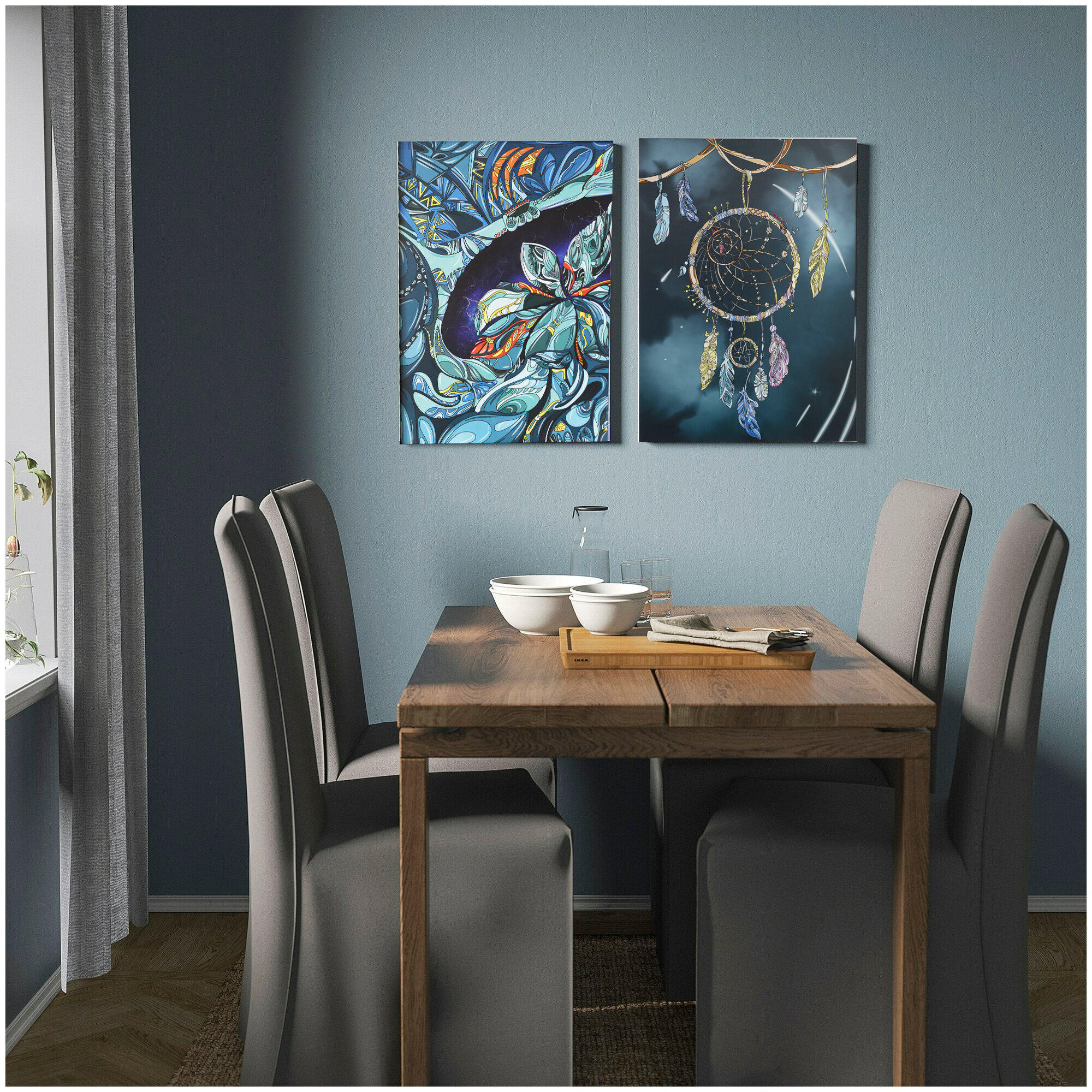 Набор постеров 2 шт, 30х40, без рамки , Растения и Ловец снов, бумага 170гр, зеленый, фиолетовый цвет