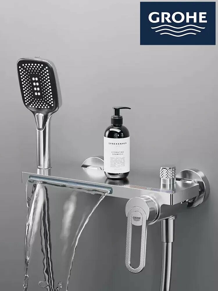 GROHE Настенный смеситель для ванны, водопадный выпуск, черная ванна, наполненная водой, латунный смеситель для ванной комнаты