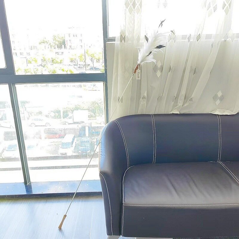 Кошачья игрушка супер-длинный стек с куриным хвостом/страусиные перья. Коктейльный цветок кошачий палец белый (не